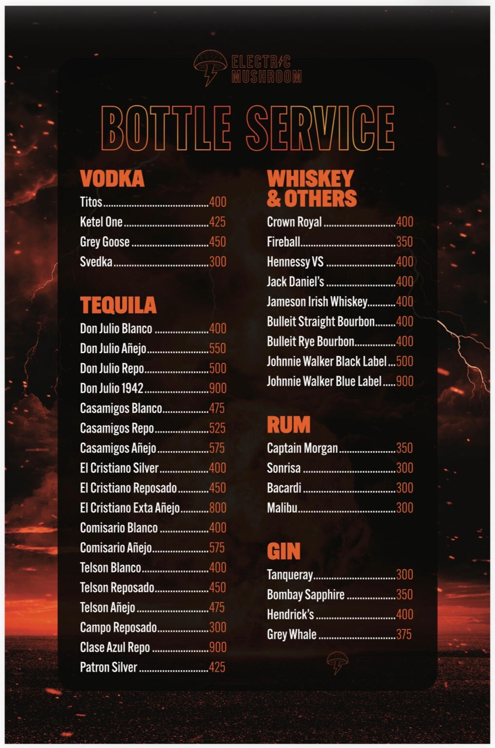 Bottles/Drink Menus – Electric Mushroom